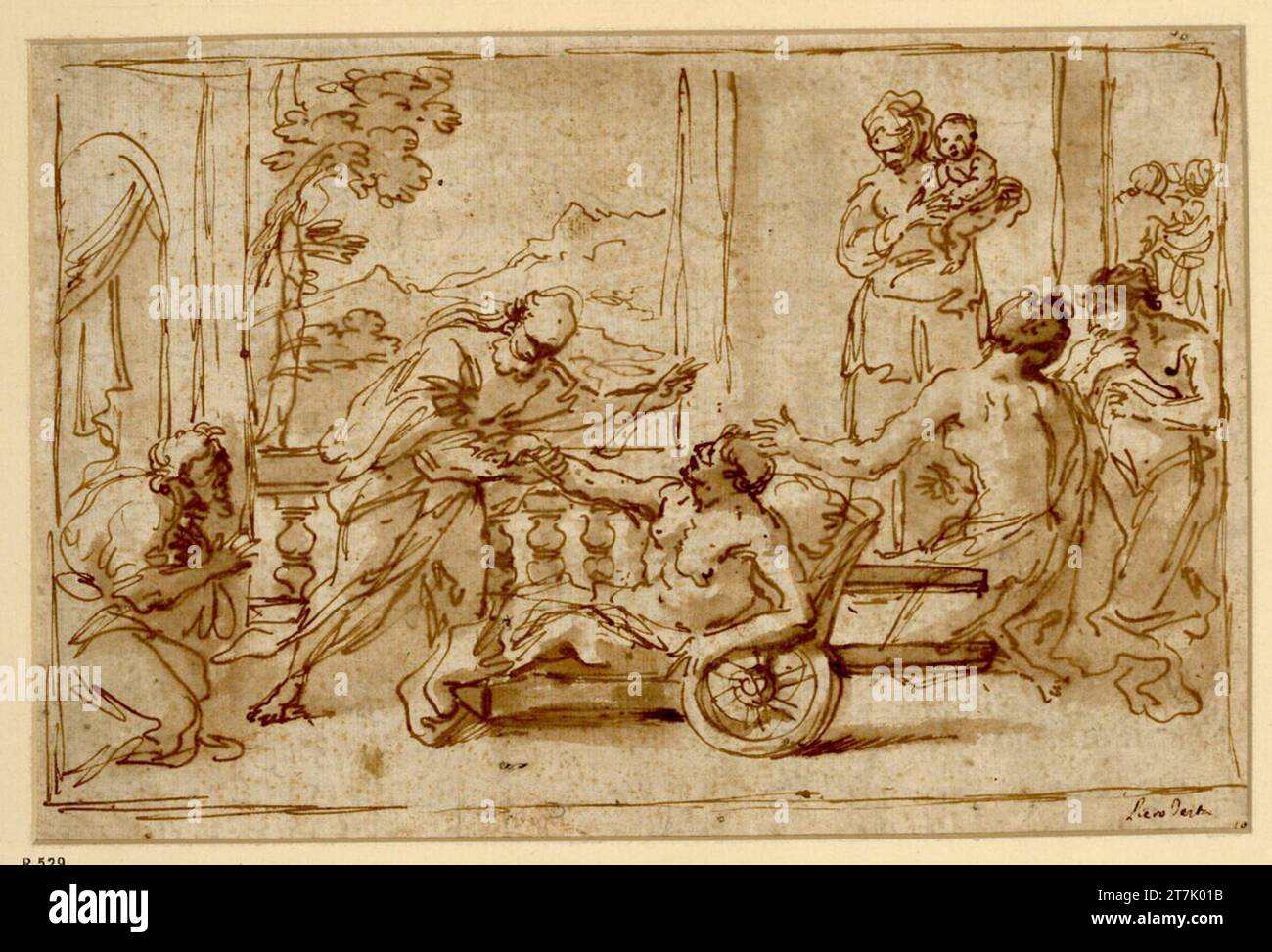 Anonym Peter heals a lame. An age kneels on the left; The apostle holds ...