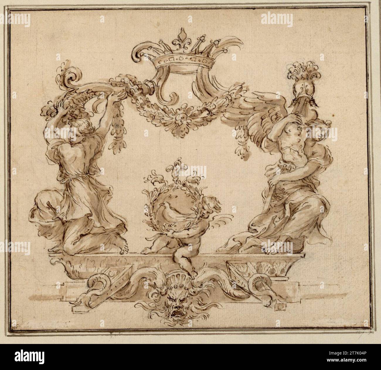 Alessandro Algardi Decoration draft with the coat of arms of the ...