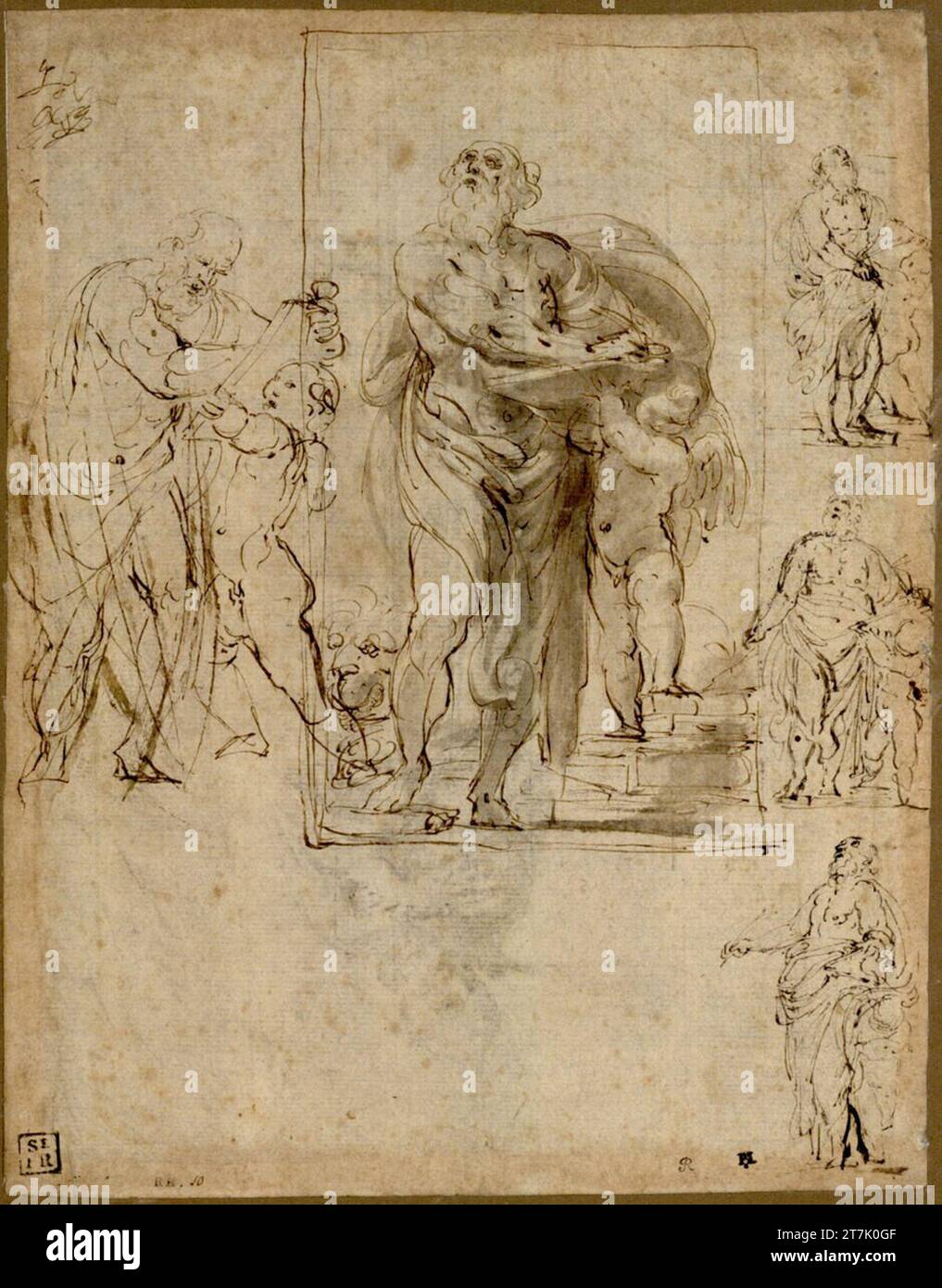 Giovanni Baglione Study sheet. Five studies for a evangelist with a ...