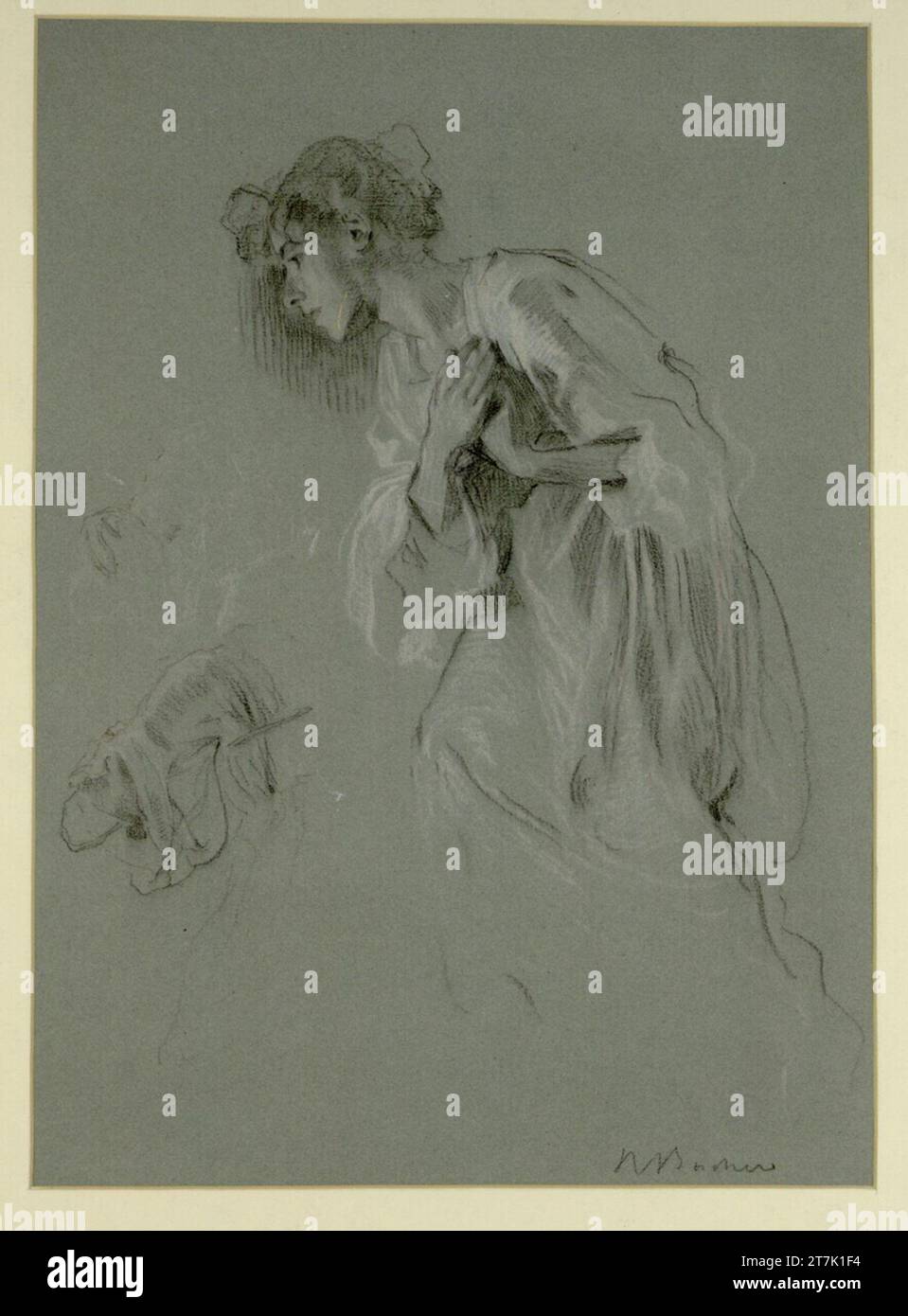 Rudolf Bacher Female movement study. Chalk, white heightened Stock ...