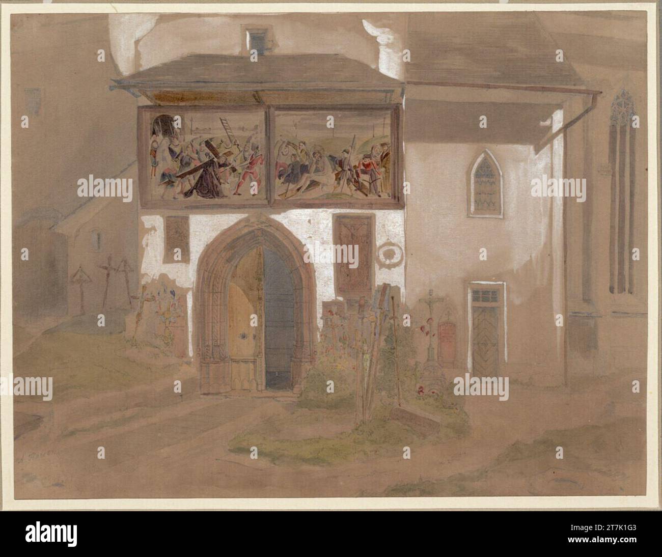 Alexander Kaiser Portal side of a Gothic church with fresco decorations ...
