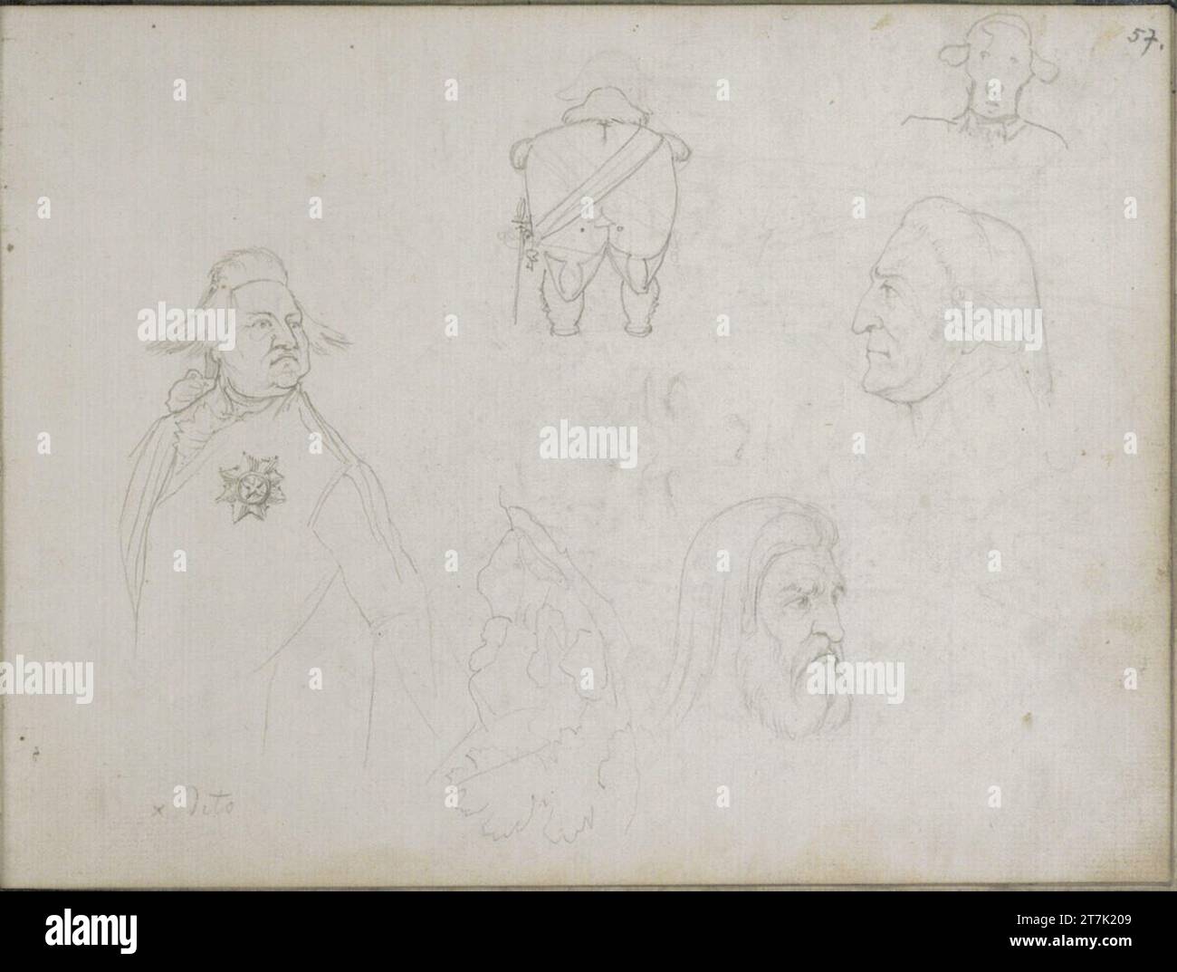 Heinrich Reinhold Sketchbook: Study sheet: two portrait heads or ...