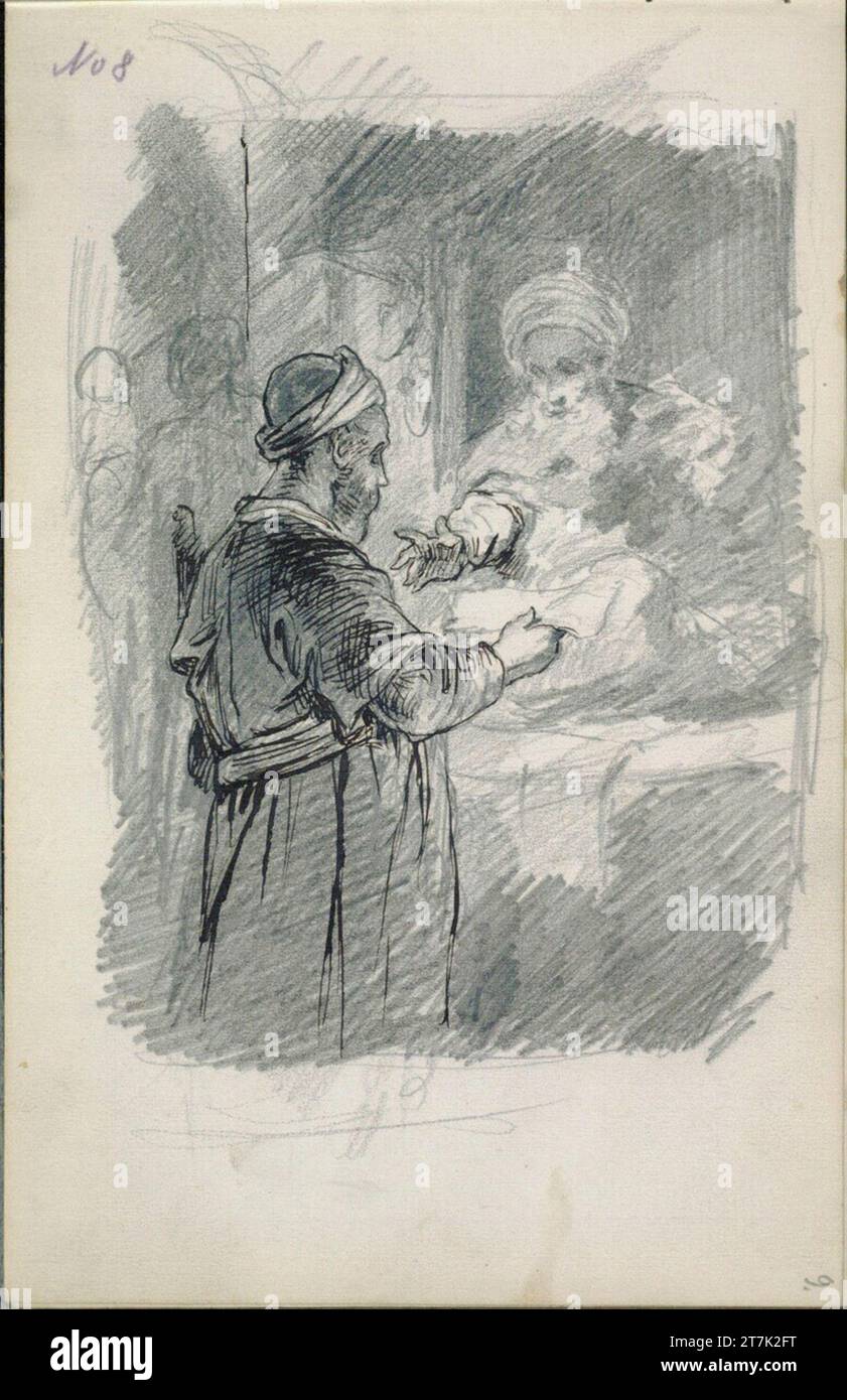 Hans Canon Sketch to the "arms dealer". Pencil; Ink feather; Black 1870 ...