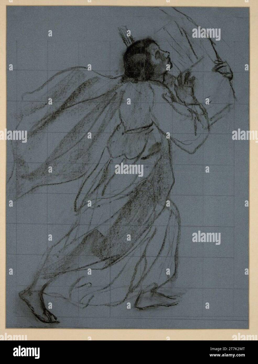 Hans Tichy Study on Orpheus. Chalk on blue natural paper with pencil ...