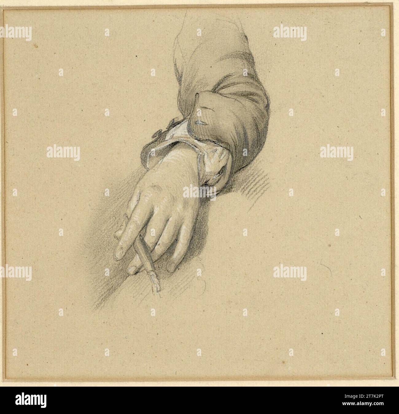 Josef Danhauser Hand study (G. Sand) to Liszt on the piano. Pencil ...