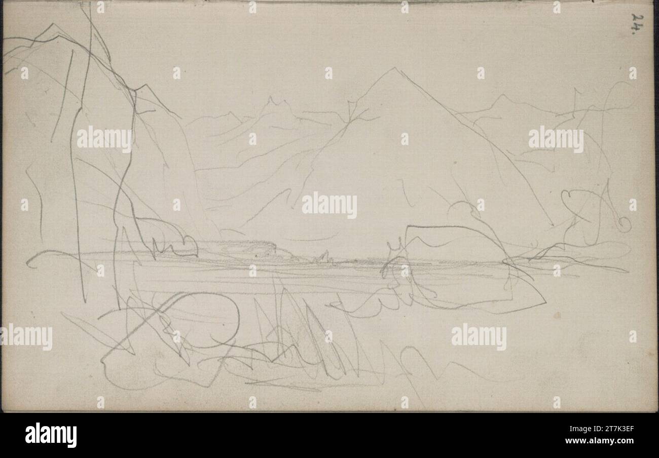 Joseph Holzer Great sketch of a mountain landscape. Pencil around 1843 ...