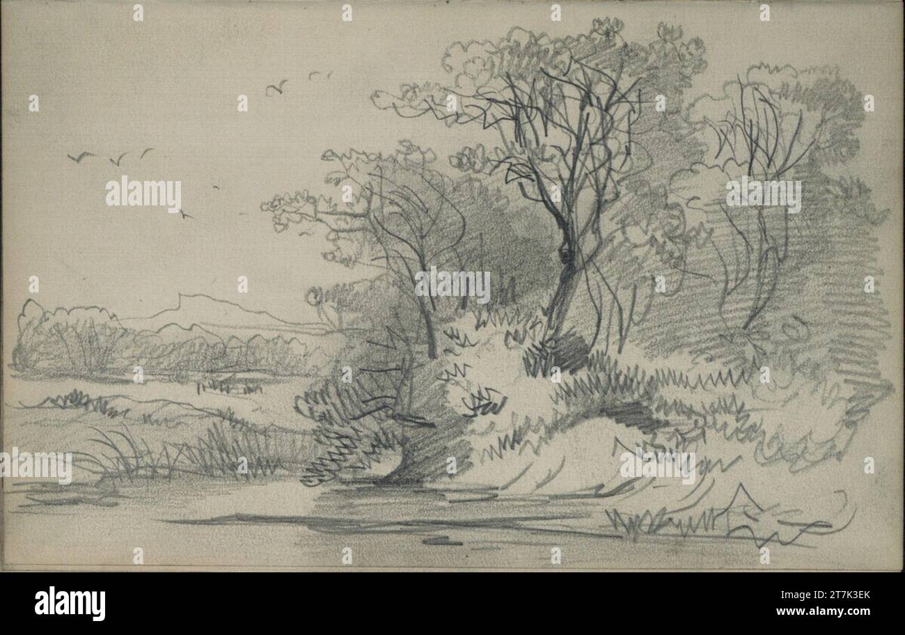Joseph Holzer Great sketch of a forest landscape. Pencil around 1843 ...