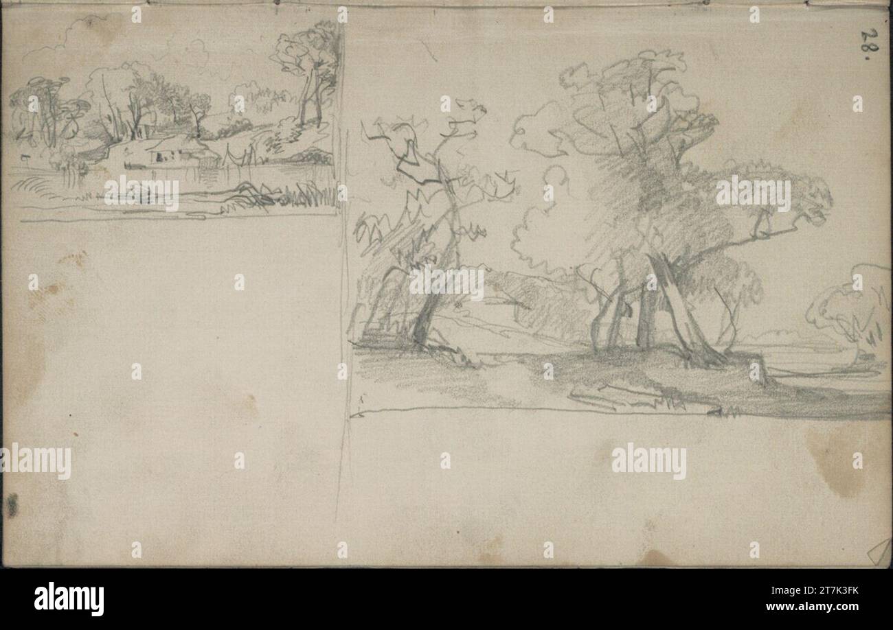 Joseph Holzer Two composition designs for landscapes. Pencil around ...
