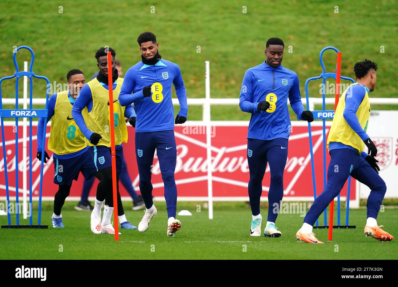 England's Marcus Rashford and Marc Guehi during a training session at ...