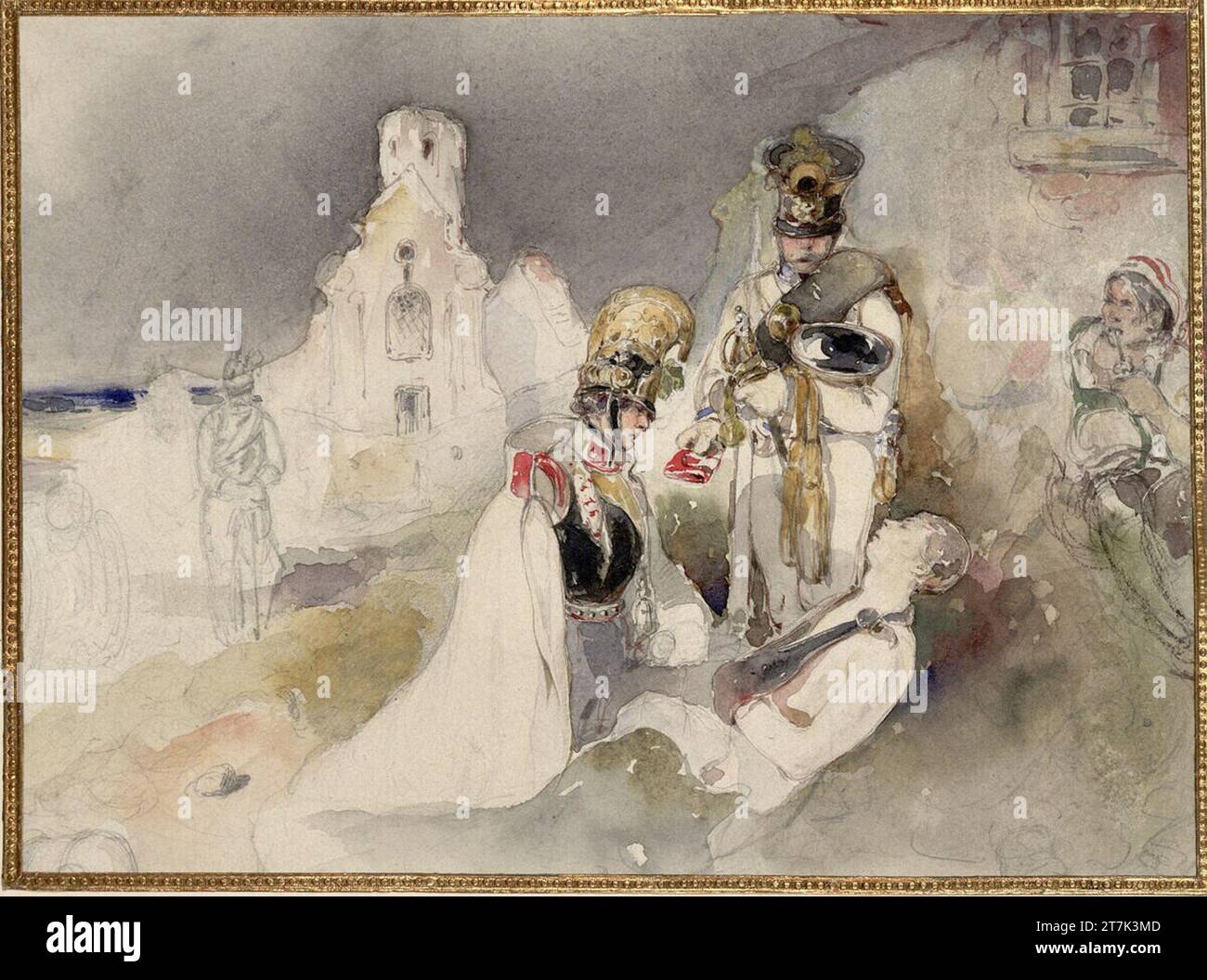 Carl Schindler The fallen comrade. Pencil, watercolor around 1840 Stock ...