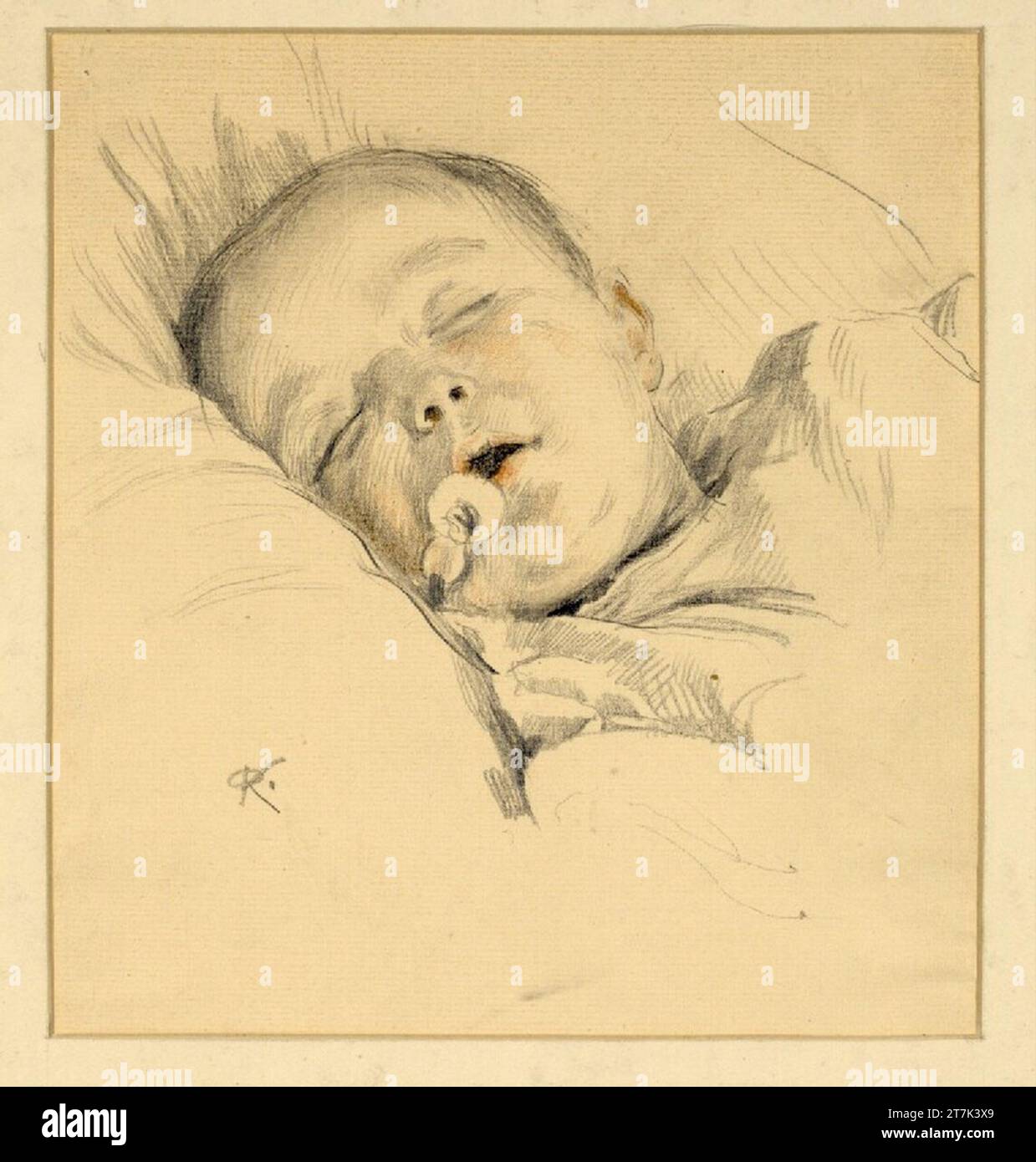 Rudolf Konopa Sleeping child. Pencil, colored pencil Stock Photo - Alamy