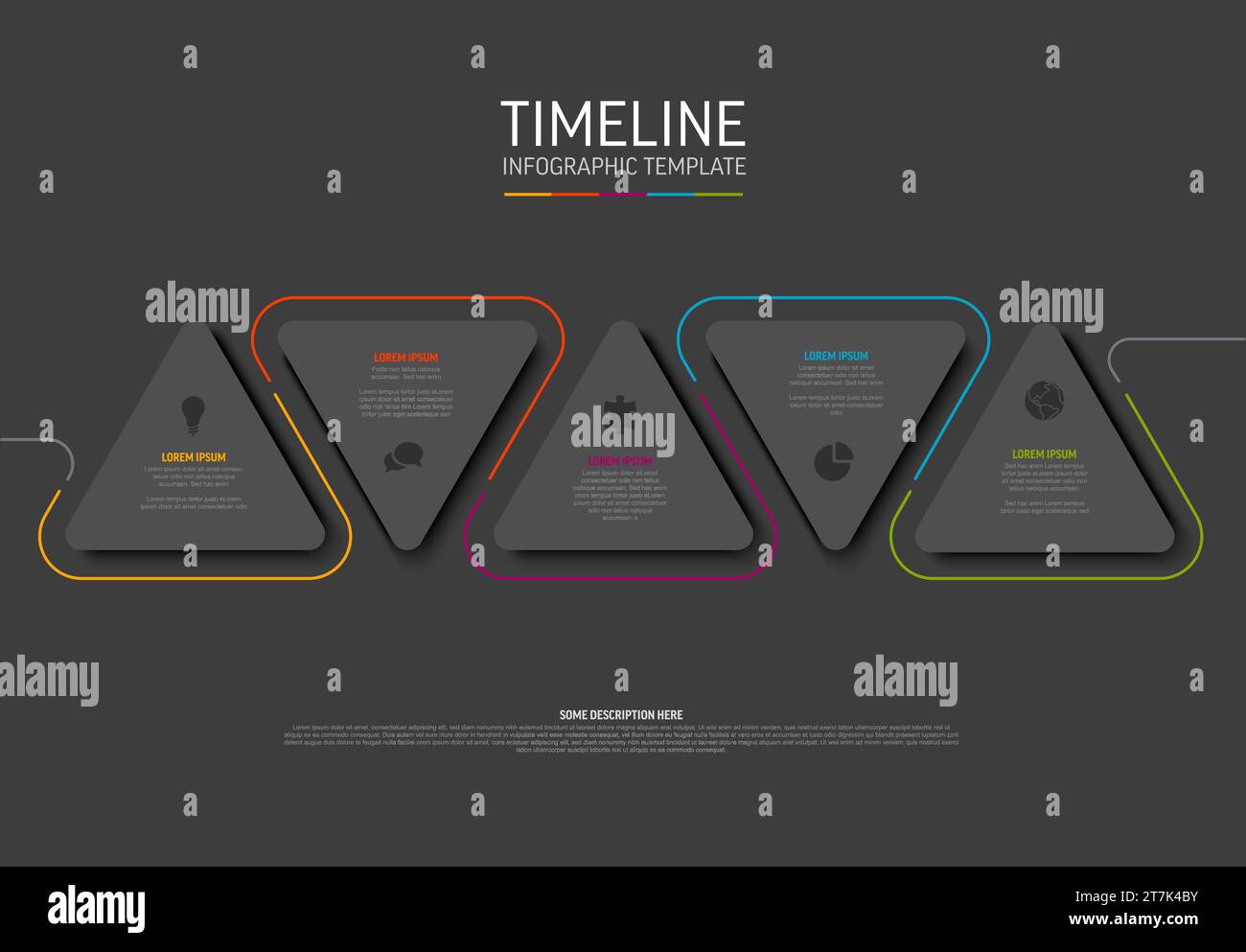 Vector dark Infographic template with gray rounded triangle cards and ...