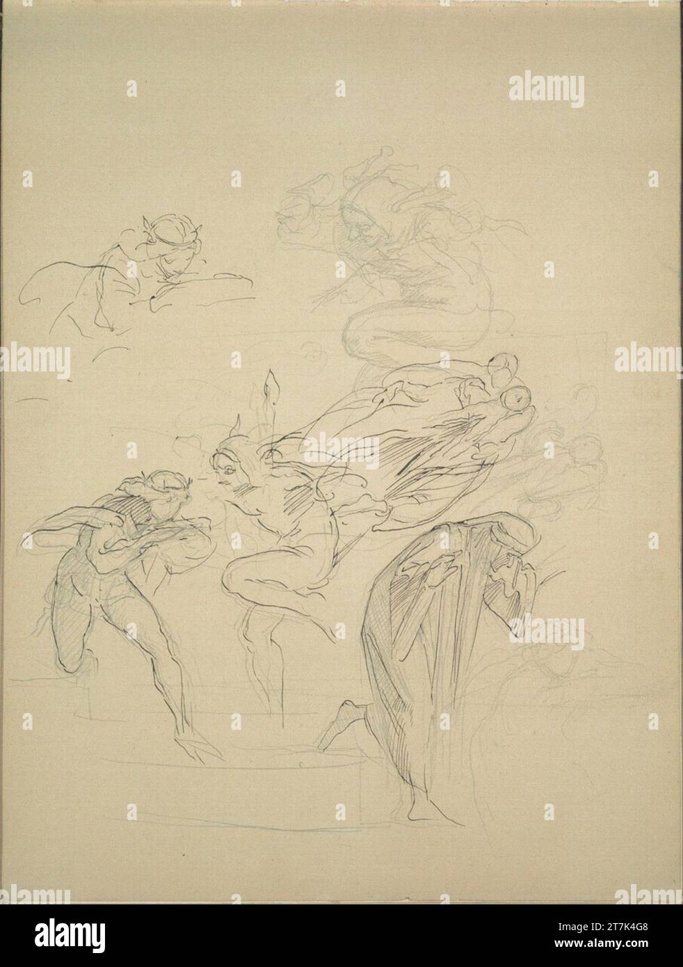 Moritz von Schwind Figure studies on the "Cinderella". Pencil, pen in ...