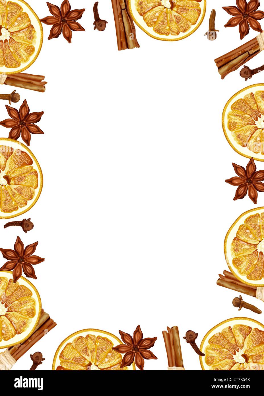 Christmas frame with dried orange and aromatic spices of anise ...