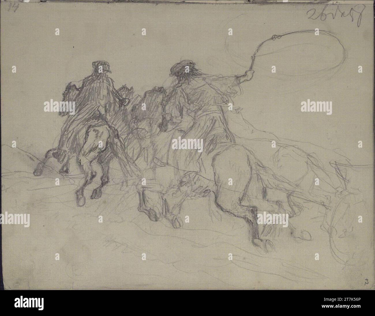 Teutwart Schmitson Tanning with two riders in a curve; The rear rider ...