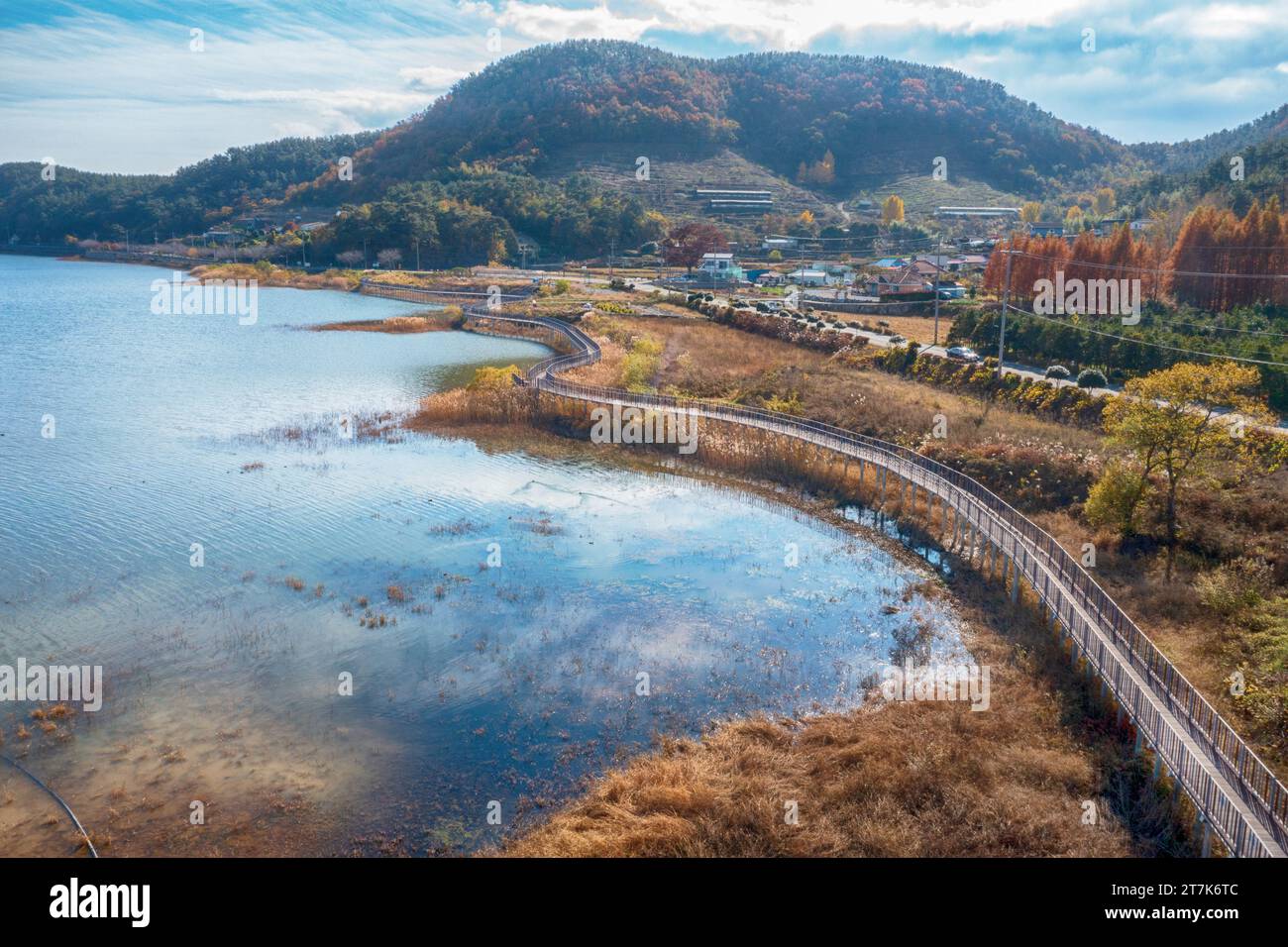 An aerial view of autumn along the river Stock Photo - Alamy