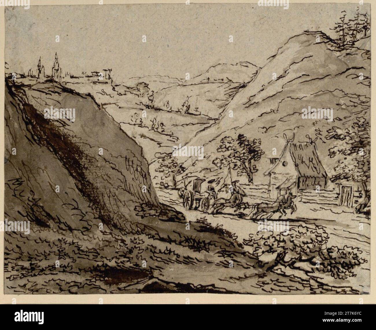 Johann Christoph Dietzsch Post -carriage in Hohlweg. Leading handle ...