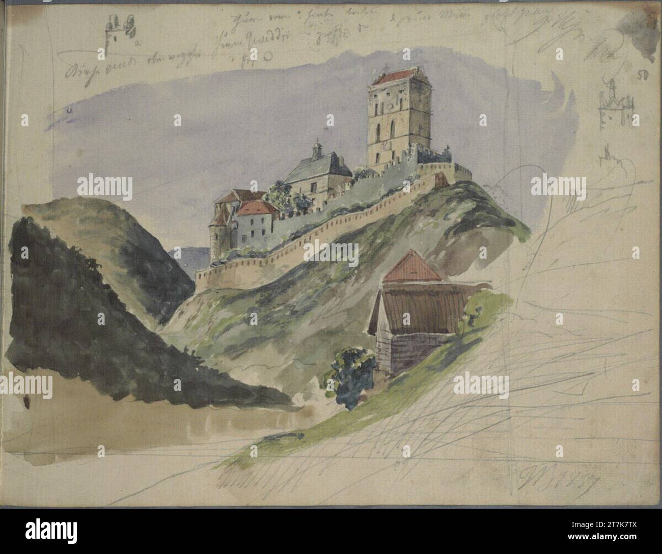 Joseph Holzer Karlstein Castle, with detailed sketches and notes ...