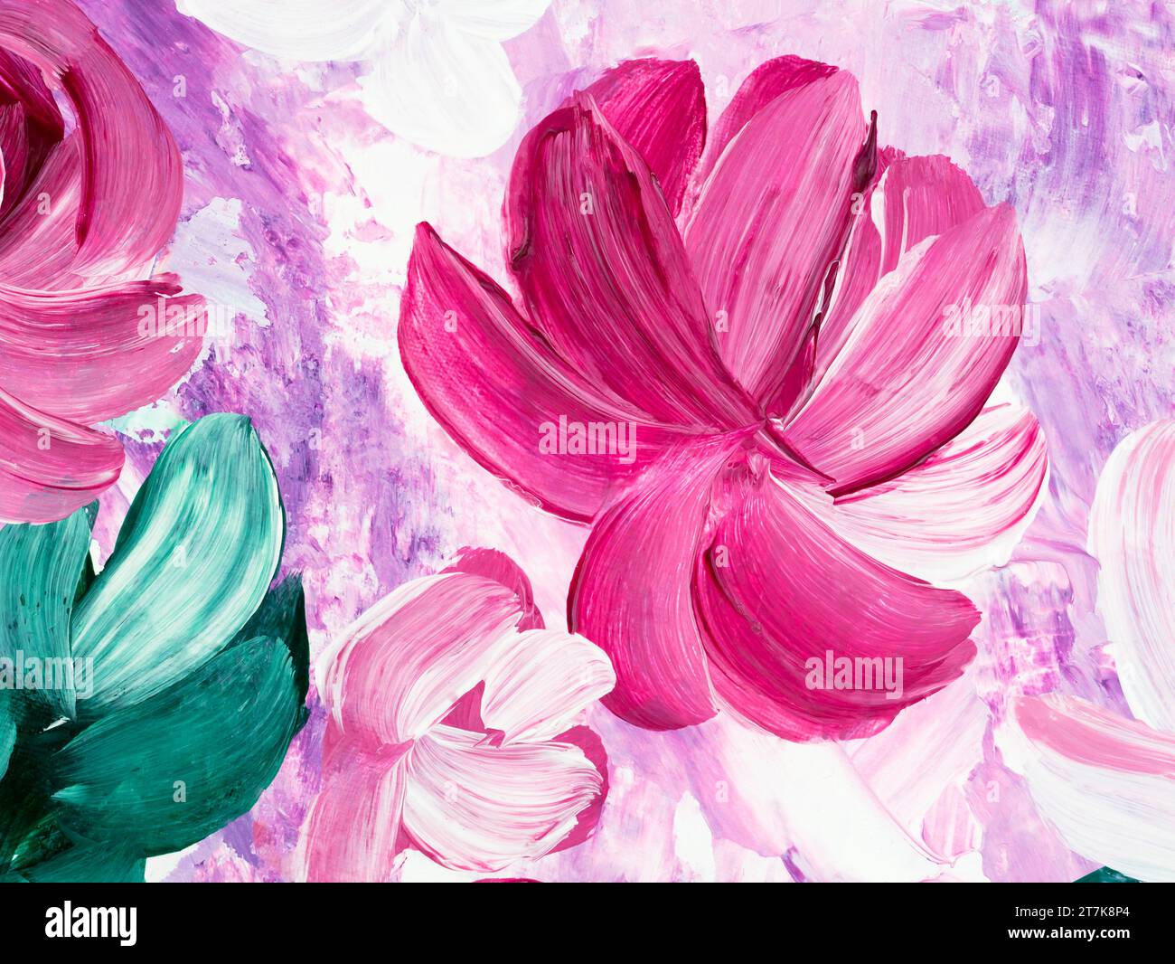 Abstract painting pink flowers, original hand drawn, impressionism ...