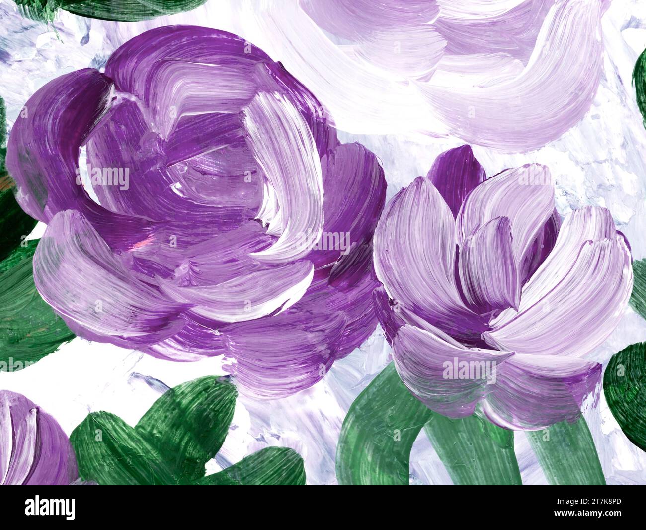 Abstract purple flowers, original hand drawn, impressionism style ...