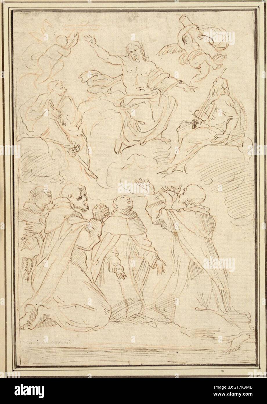 Anonym Christ on clouds, next to him Peter and Paulus as well as two ...