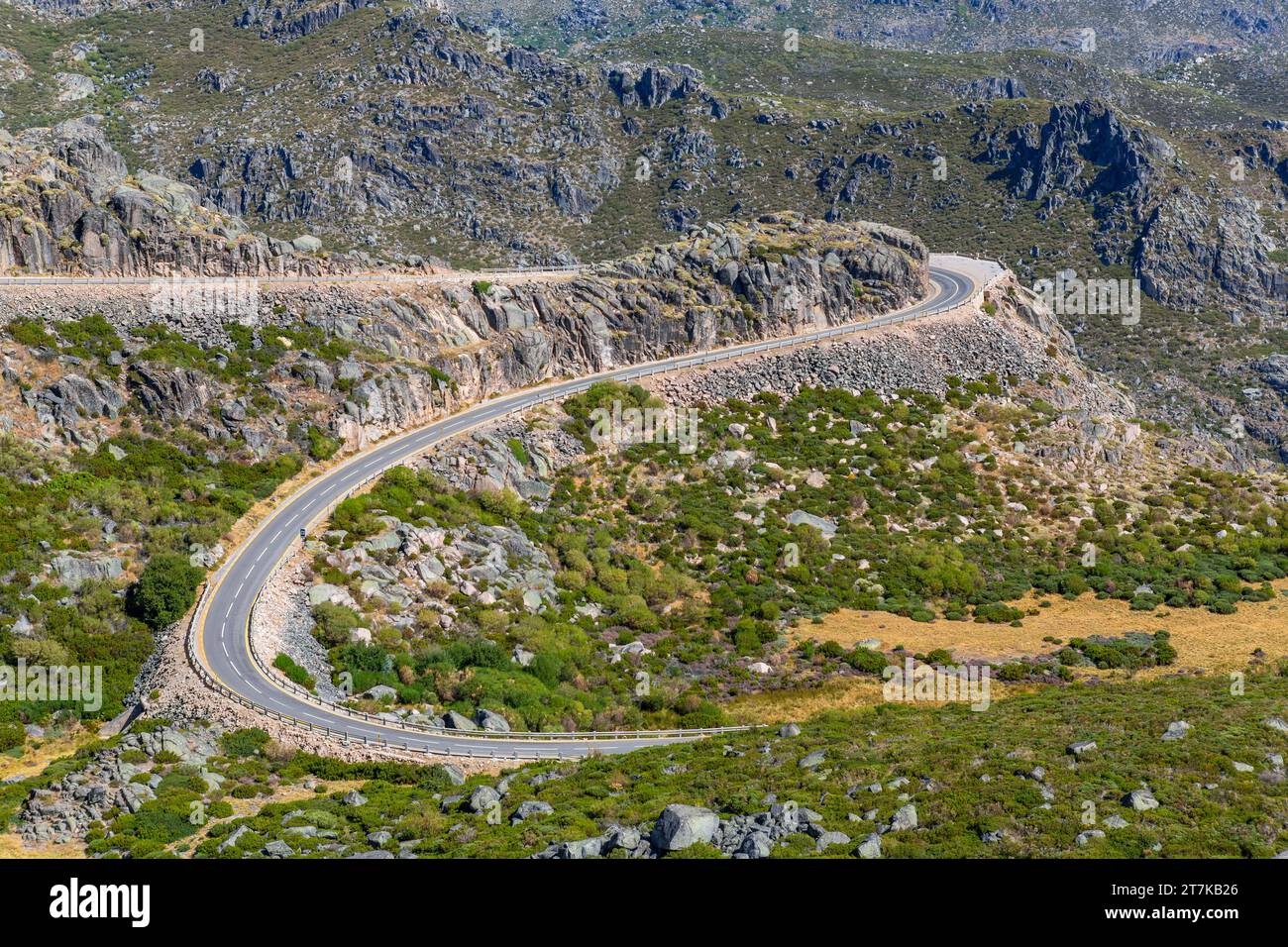 Landscape of the Serra da Estrela mountain range, along road, in ...