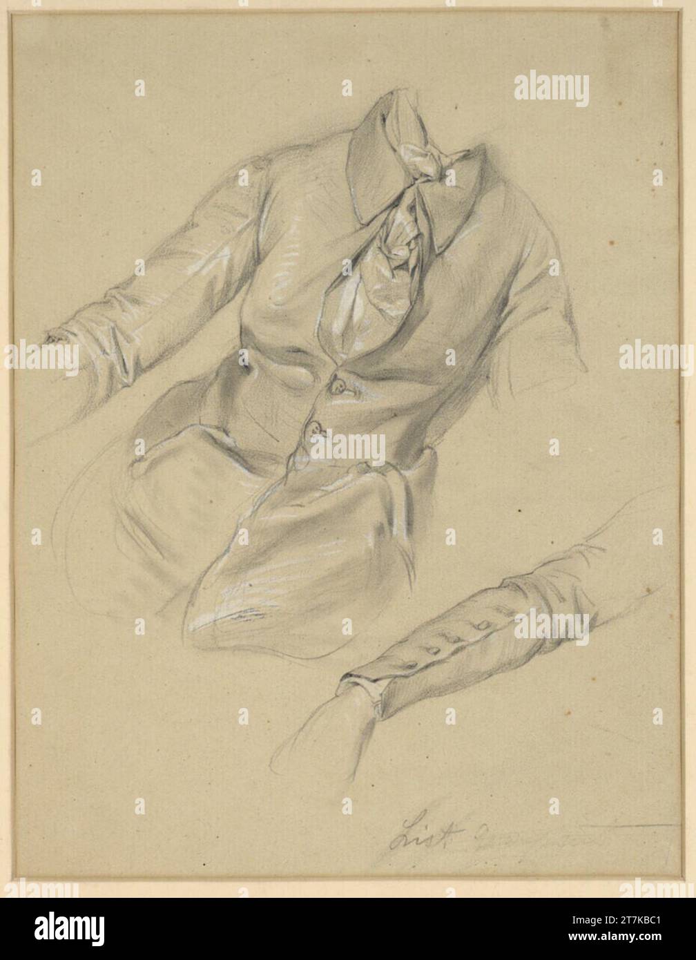 Josef Danhauser Study on "Liszt on the piano". Pencil, heighted white ...