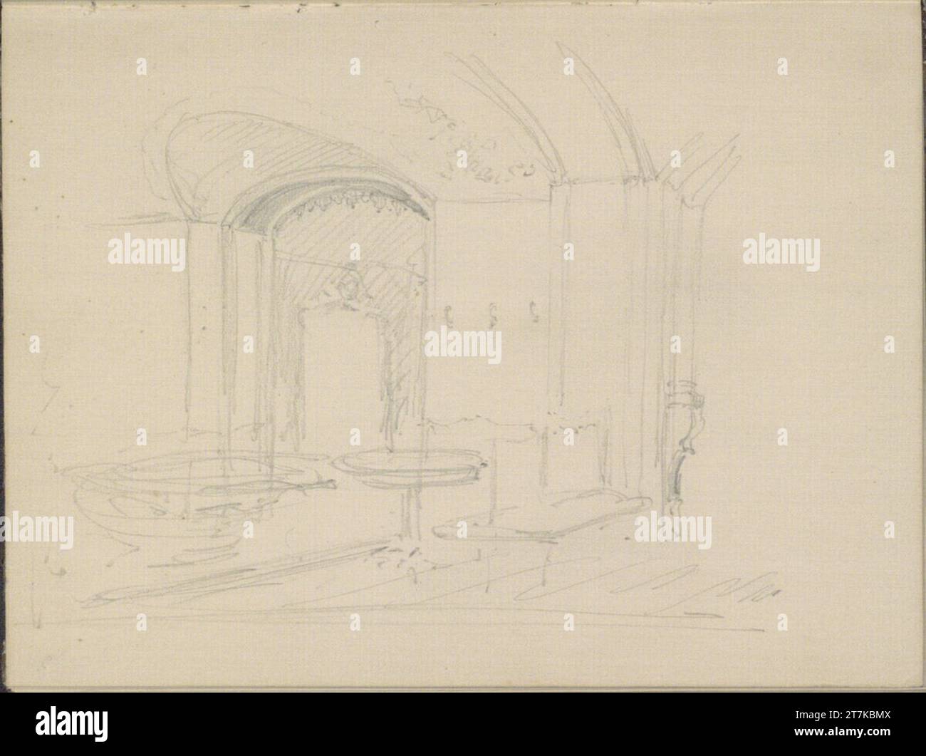 Josef Danhauser Baroque architecture. Pencil 1844 , 1844 Stock Photo ...