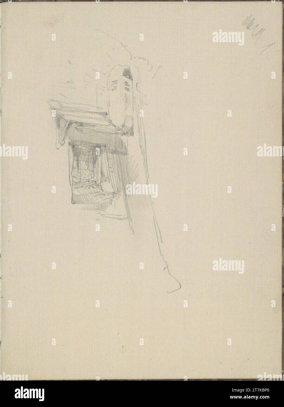 Josef Danhauser Sketch of a window with roofing (head -standing in the sketchbook). Pencil 1844 ...