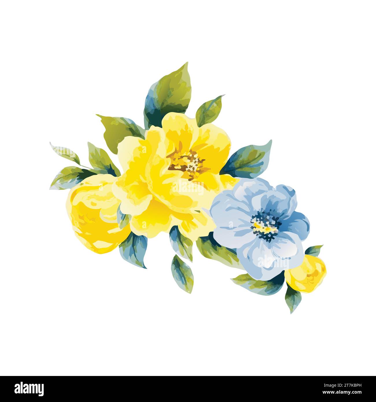 Dusty blue and Yellow flowers bouquet. Vector Stock Vector Image & Art ...