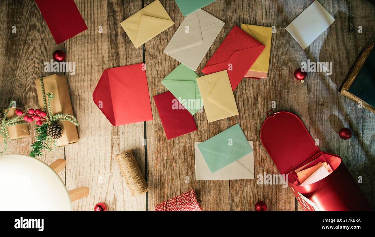 Santa Claus Desk full of Christmas Letters Stock Photo - Alamy