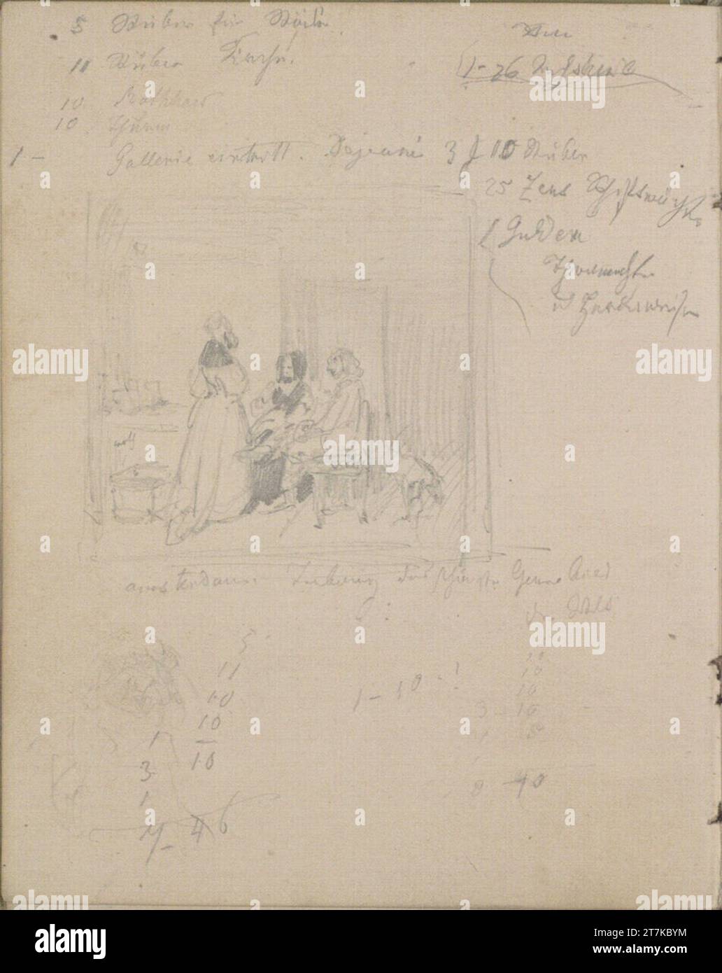 Josef Danhauser Spatial composition sketch with three people; Notes ...