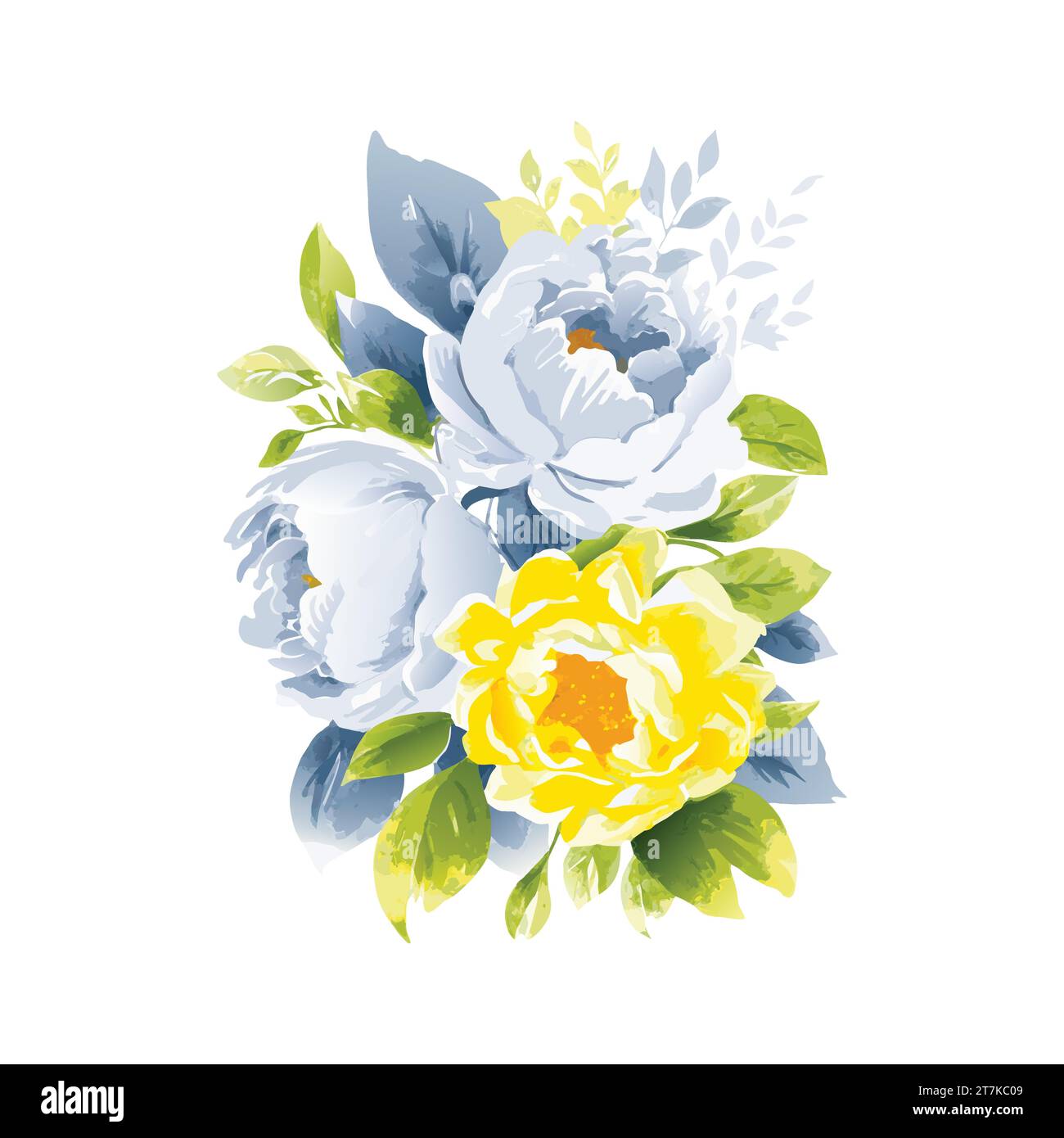 Dusty blue and Yellow flowers bouquet. Vector Stock Vector Image & Art ...
