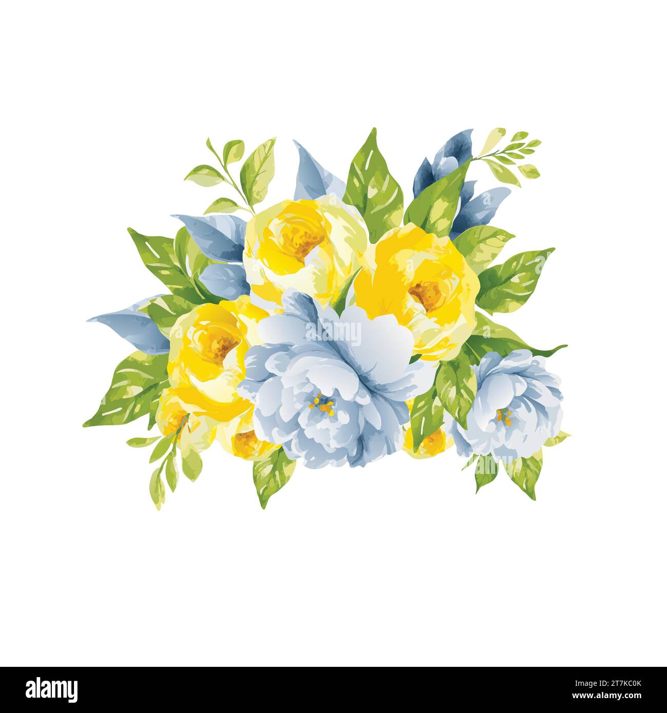Dusty blue and Yellow flowers bouquet. Vector Stock Vector Image & Art ...