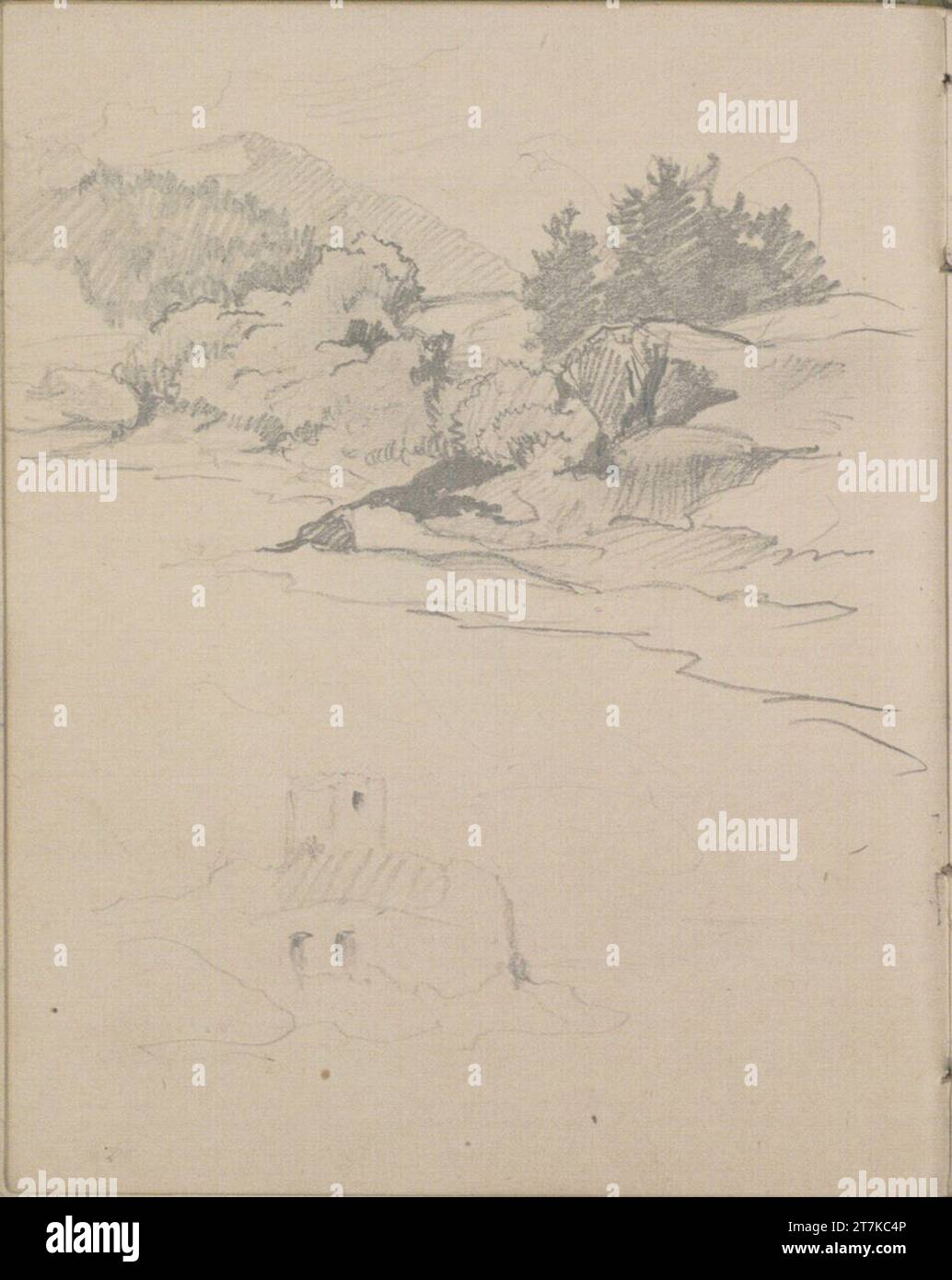 Josef Danhauser Landscape sketch; Sketch of a castle ruin. Pencil 1842 , 1842 Stock Photo - Alamy