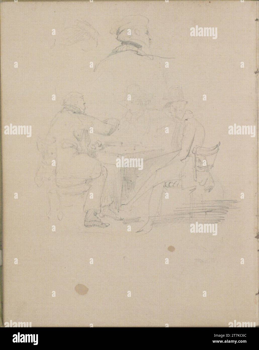 Josef Danhauser Sketch of three men playing card. Pencil 1842 , 1842 Stock Photo - Alamy
