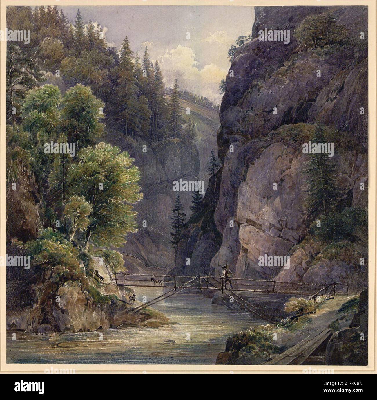 Wilhelm Erhardt The Höllental. Watercolor, lights out in places, over ...