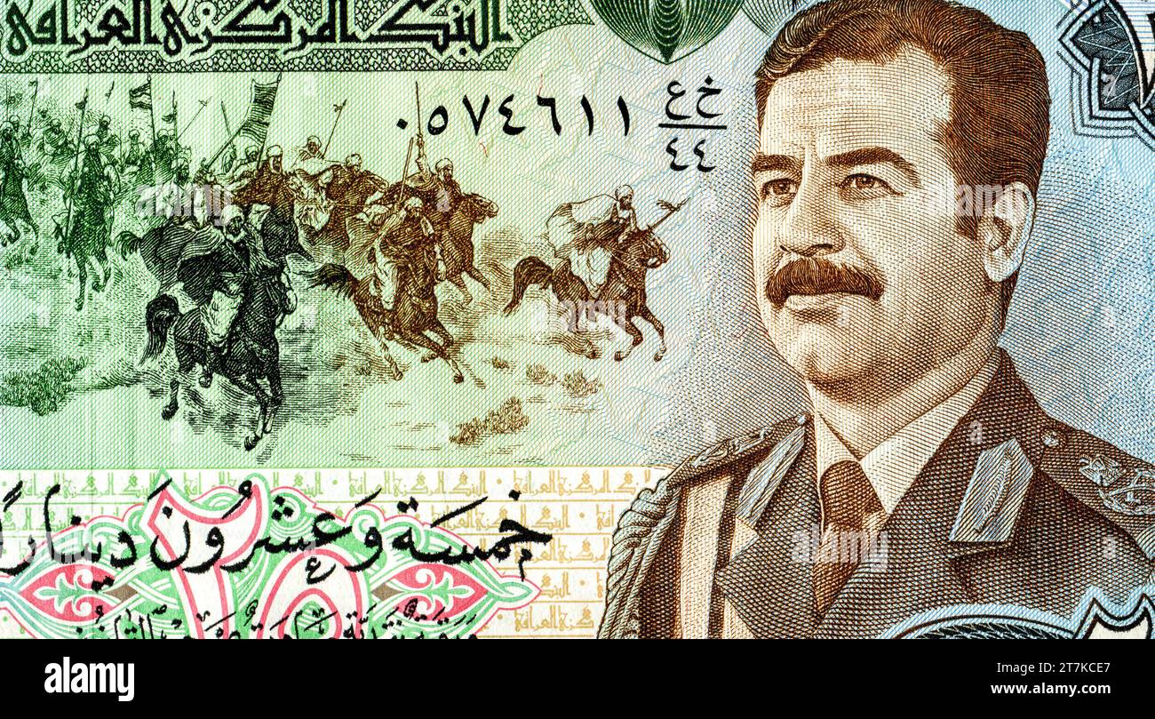 Saddam Hussein (1937-2006) portrait on the 25 dinars Iraq banknote ...