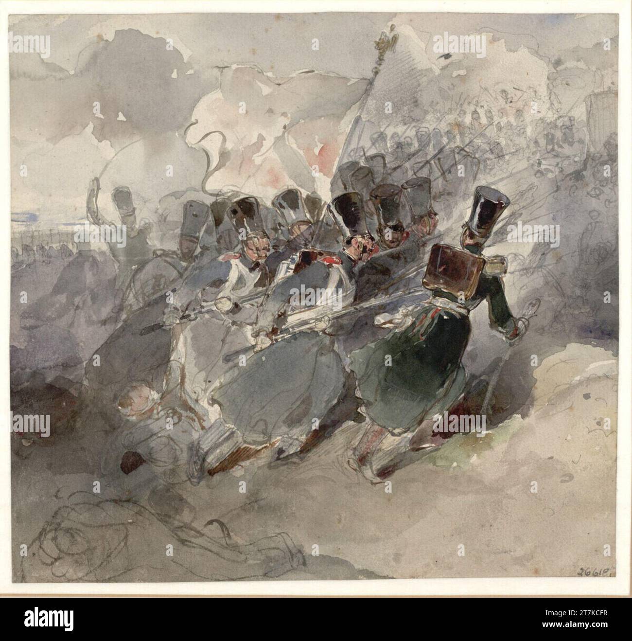 Carl Schindler Russian infantry in the storm attack. Watercolor around ...
