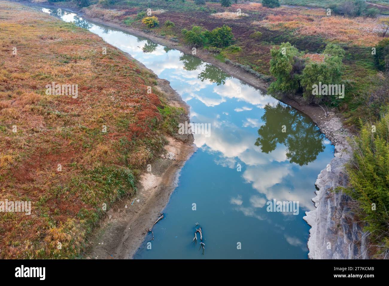 An aerial view of autumn along the river Stock Photo - Alamy