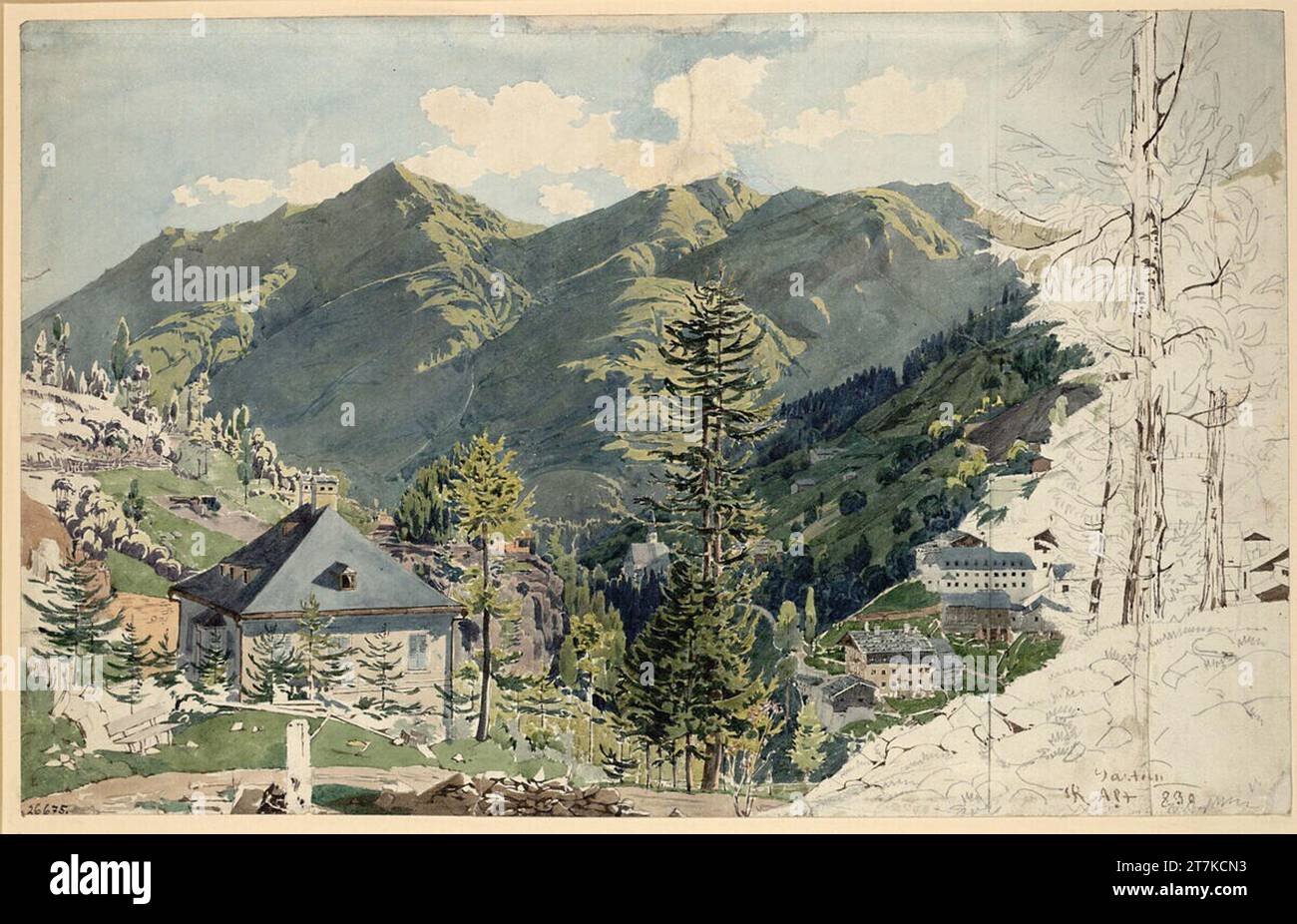 Rudolf von Alt View of Gastein with the Gamskarkogel. Pencil ...