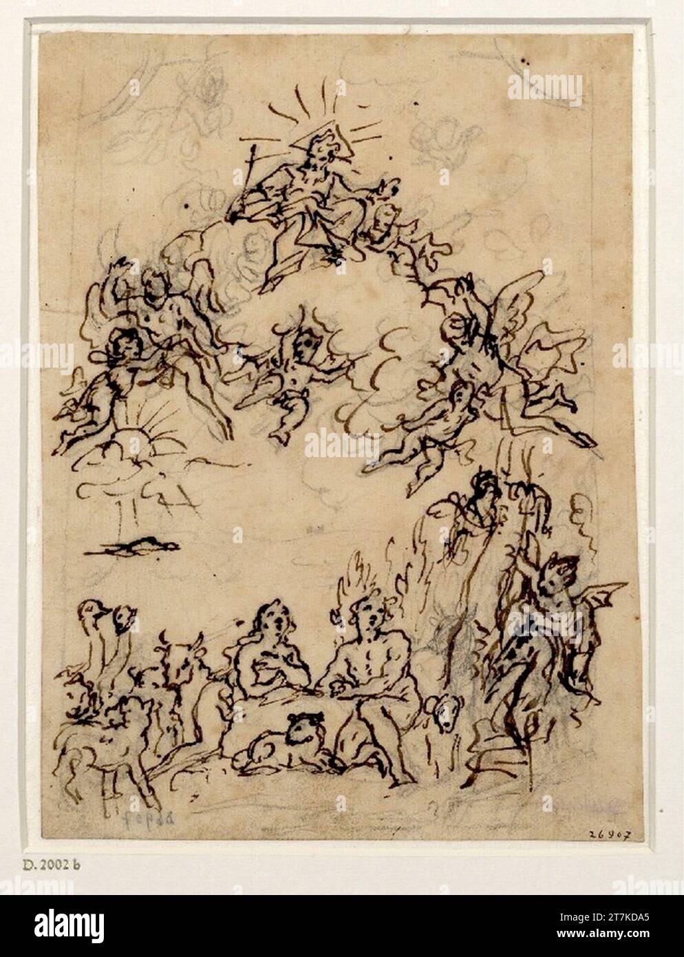 Daniel Gran The creation. Leading handle, feather with ink 1738-1743 , 1738/1743 Stock Photo - Alamy