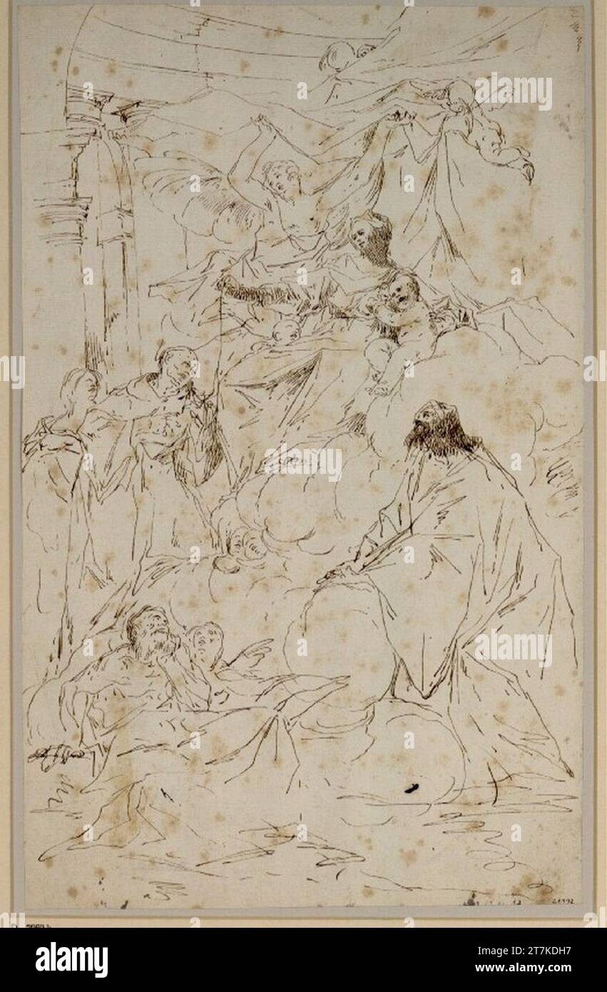 Paul Troger The Madonna presents St. Dominikus the rosary. Feder in ...