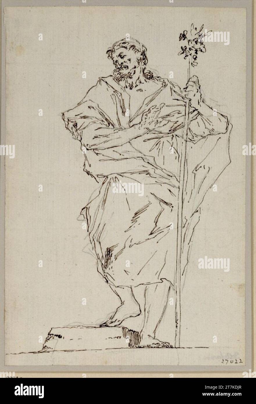 Paul Troger The St. Joseph with a lily rod. Feder in Braun, Bleigriffel ...