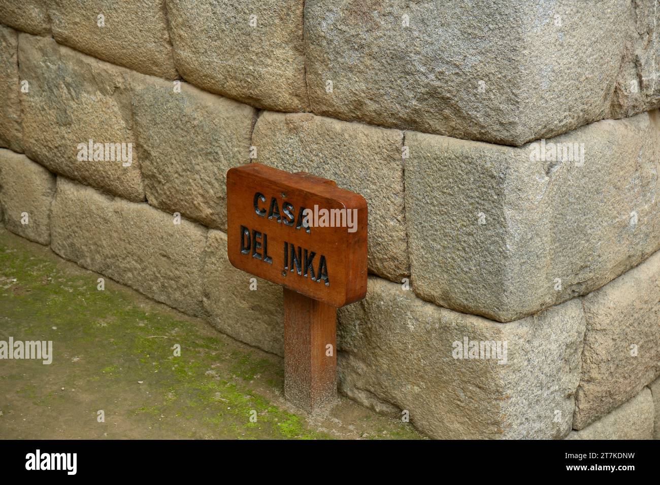 Machu Picchu, Peru, October 6, 2023. Wooden sign for Casa Del Inka at ...