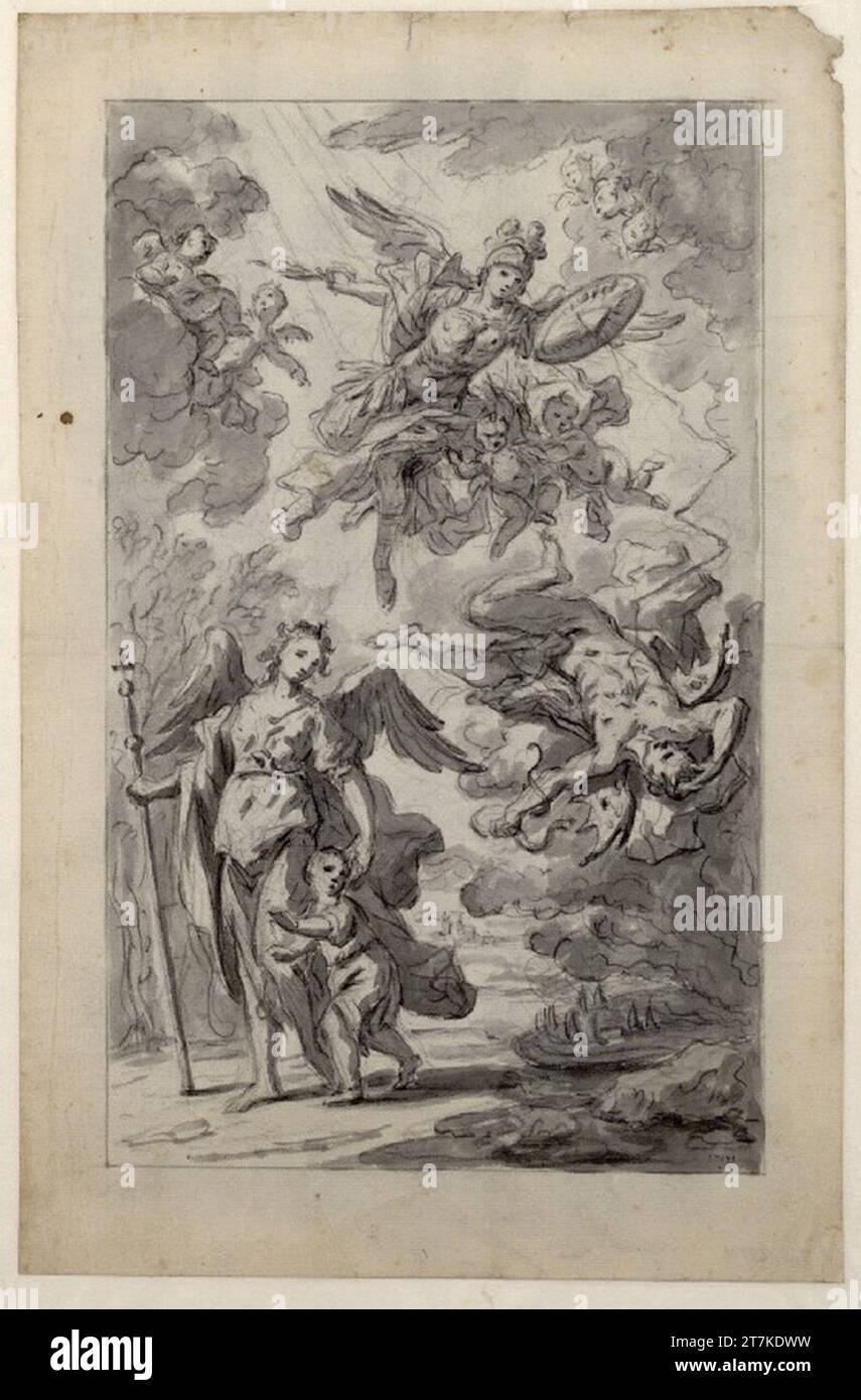 Bartolomeo Altomonte Guardian angel with child. Leading handle Stock ...
