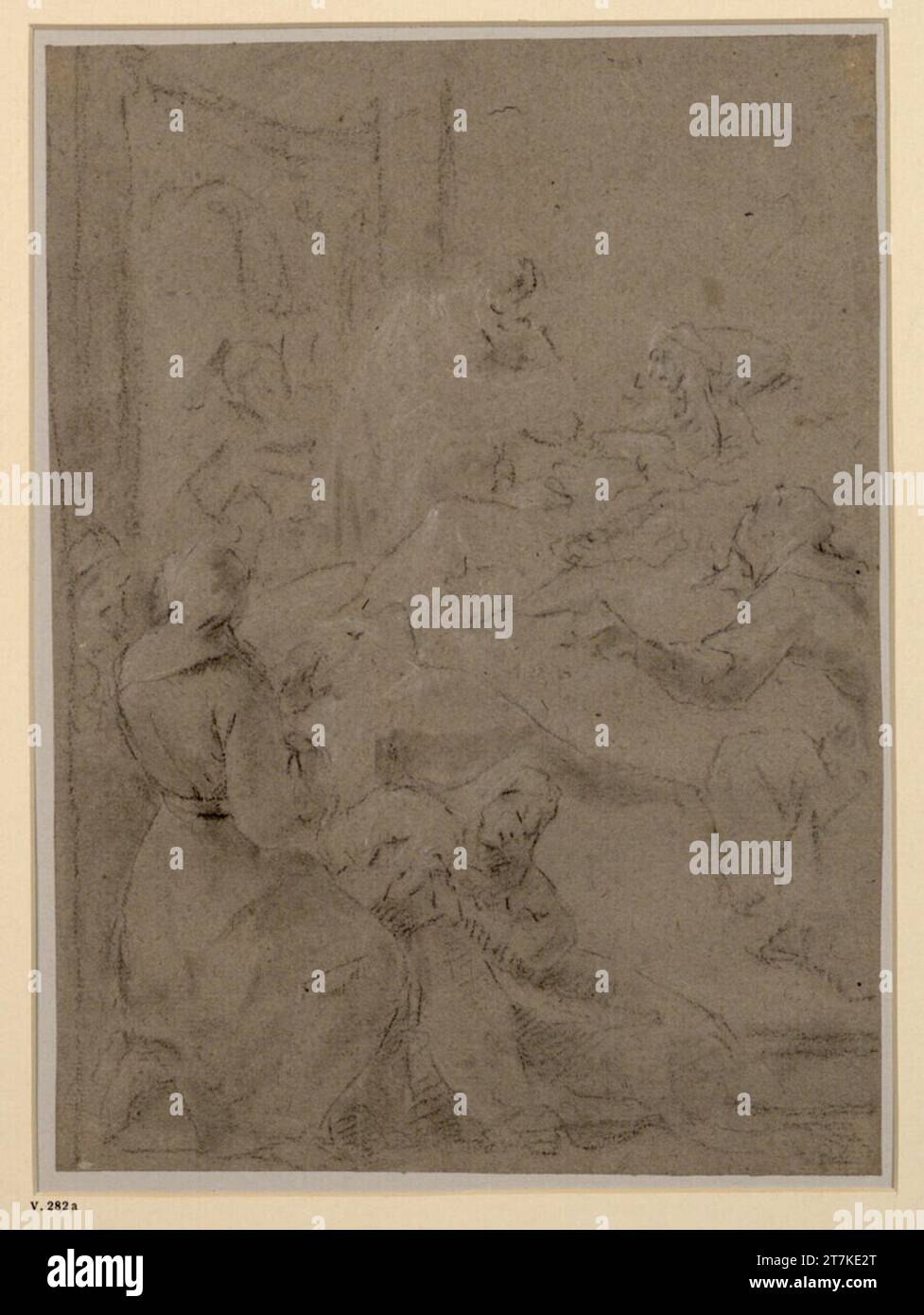Anonym Death of St. Katharina of Siena. Chalk; White grown; brownish ...