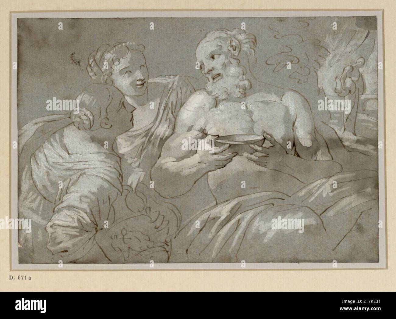 Johann Carl Loth Loth and his daughters. Feder with ink, laved, deck ...