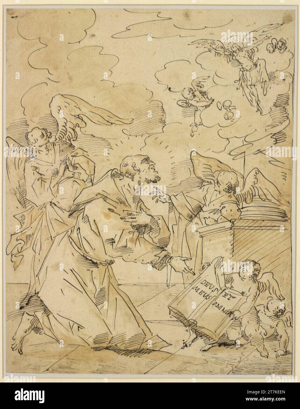 G. Rosa The St. Francis kneels in front of the floating crucifix. Chalk ...