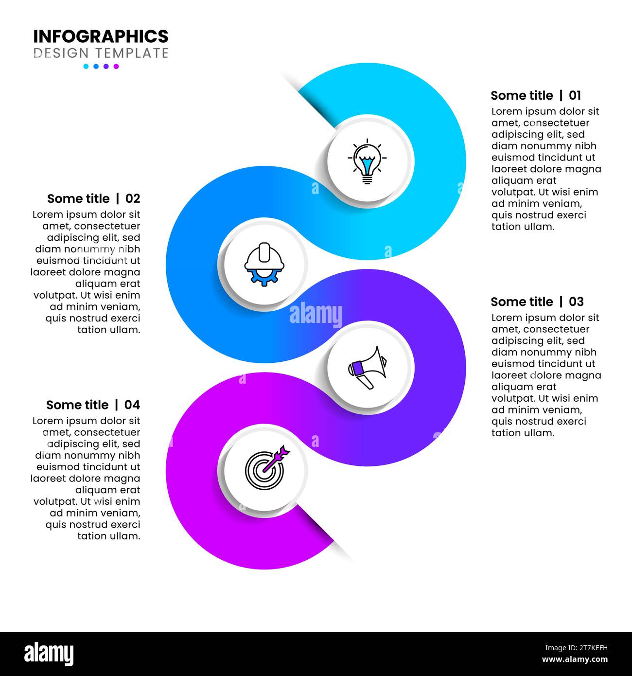 Infographic template with icons and 4 options or steps. Zigzag line ...